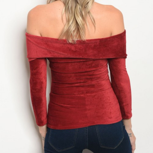 Tops | Burgundy Off Shoulder Velevt Top | Poshmark